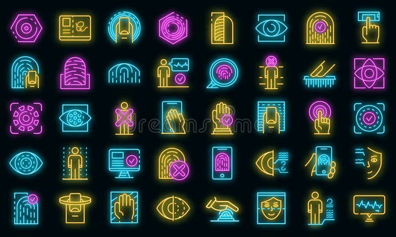 Biometric Authentication Icons Set Vector Neon Stock Vector ...