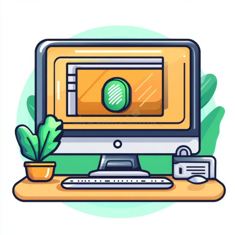Biometric Authentication is Illustrated on a Computer with a Minimalist ...