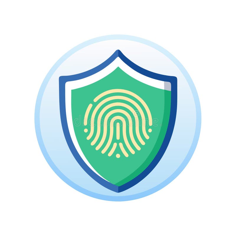 Biometric Authentication Security: Fingerprint Scan on Security Shield Icon Stock Vector ...