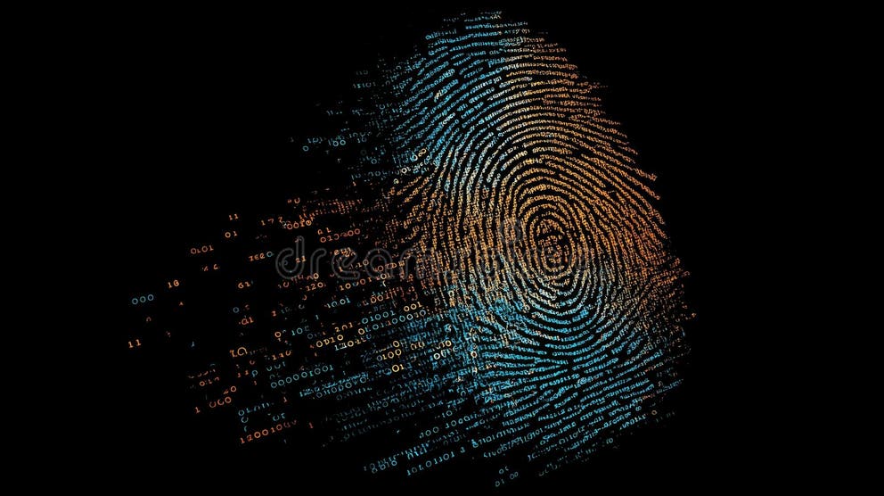 Biometric Data Visualization Showing a Fingerprint and Digital Elements ...