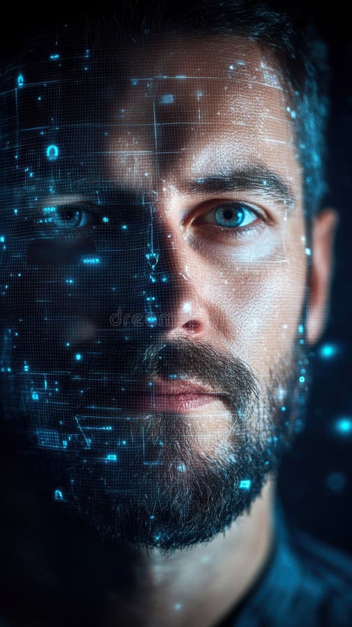 Biometric Facial Recognition Technology with Digital Interface Overlay Stock Illustration ...