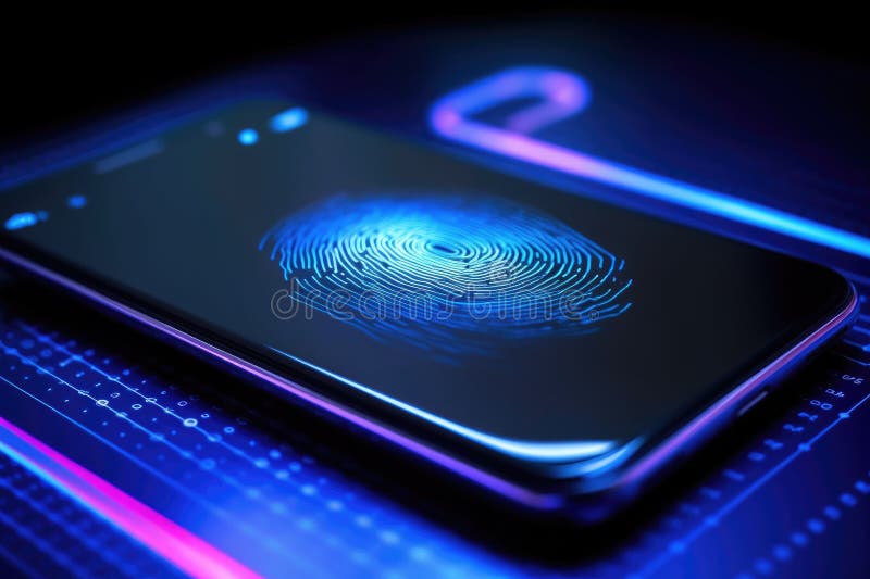Biometric Fingerprint Blue Color on the Phone. Generative AI Stock ...