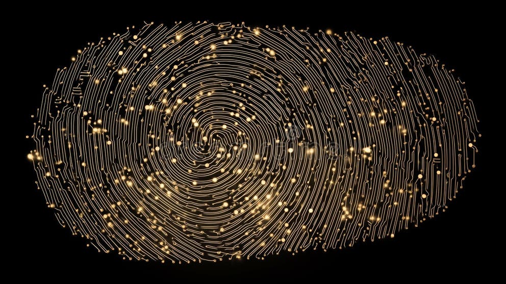Biometric Fingerprint Design with Glowing Lines and Dots Representing ...