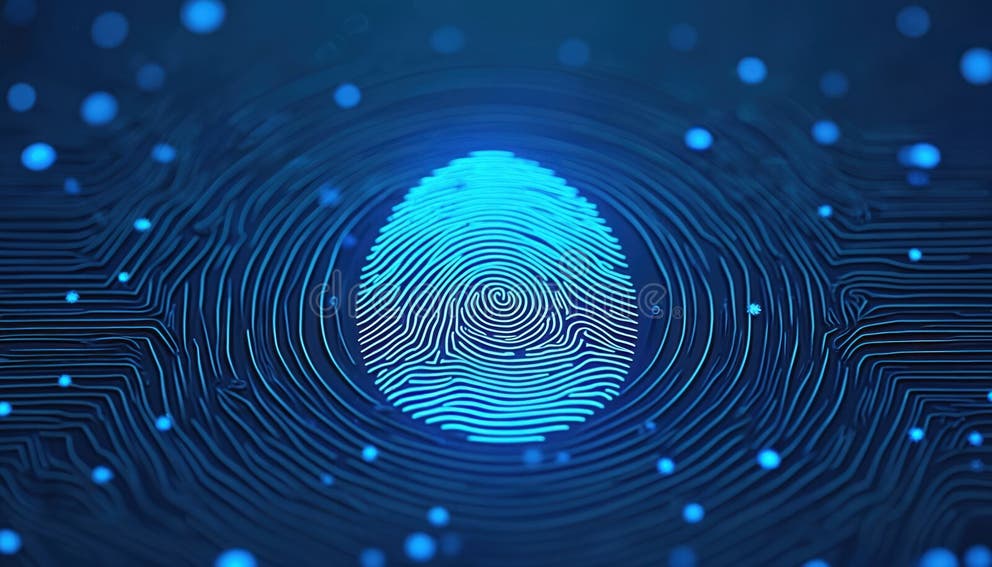 Biometric Fingerprint Scanner, Digital Security Concept on Blue Tech ...