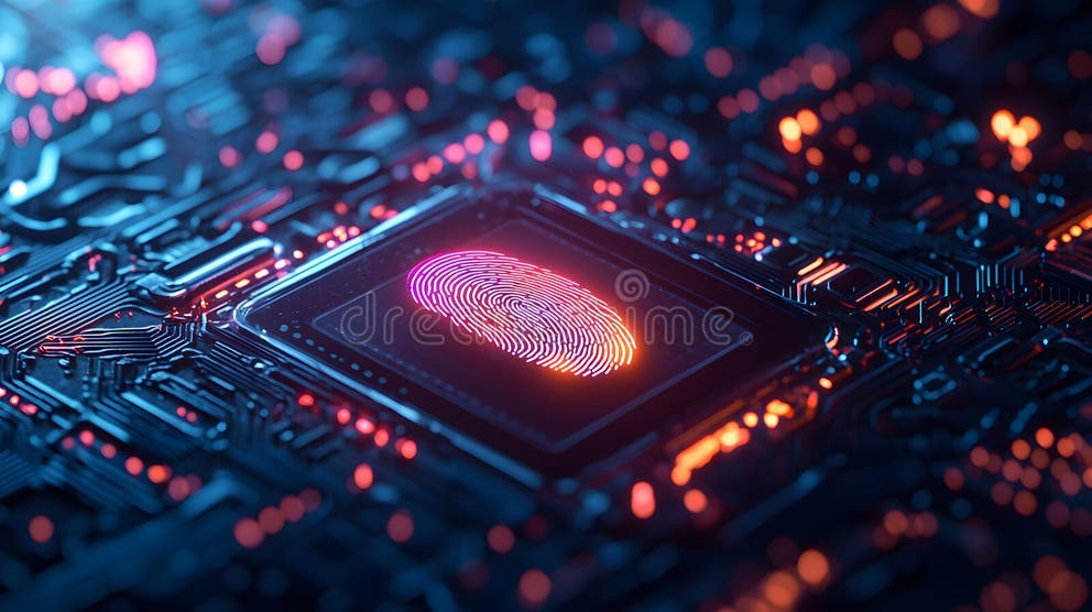 Biometric Fingerprint Scanner with Glowing Elements Stock Illustration ...