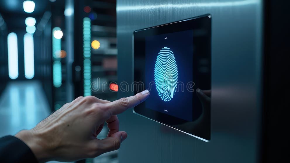 Biometric Fingerprint Scanner on Matte Security Panel in Server Room ...