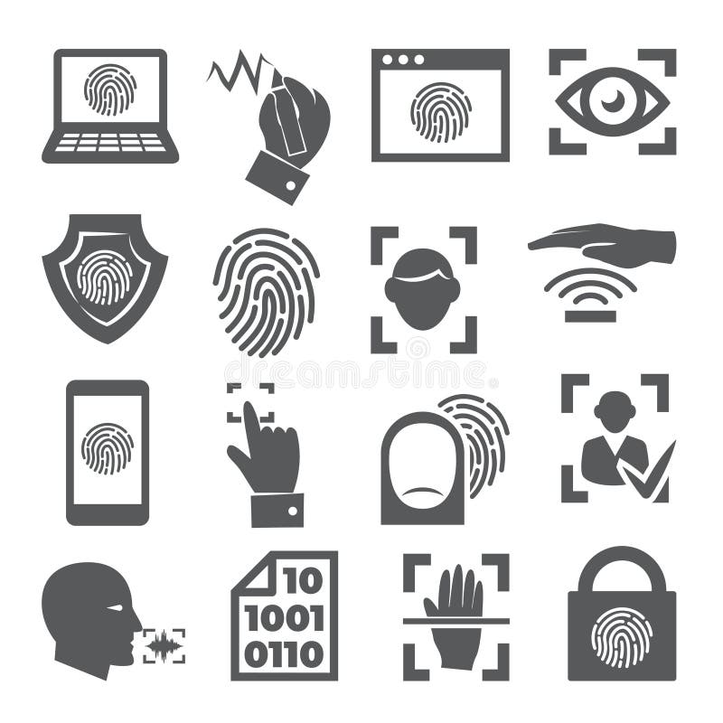 Biometric Icons Set on White Background Stock Vector - Illustration of ...