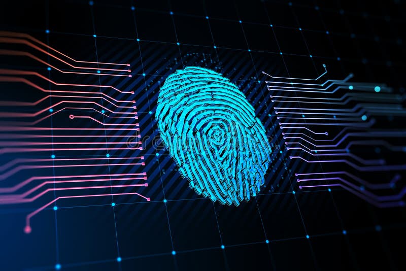 Biometric Identification Concept with Blue Digital Graphic Fingerprint ...