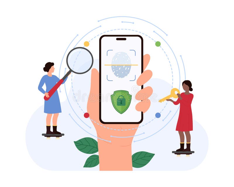 Biometric Identification, Hand Holding Phone with Fingerprint Scan for ...