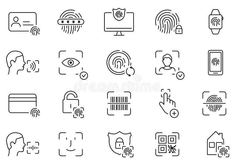 Biometric Identification Line Icon Set. Face ID, Touch ID Linear ... Biometric Identification Line Icon Set. Face ID, Touch ID Linear ...
