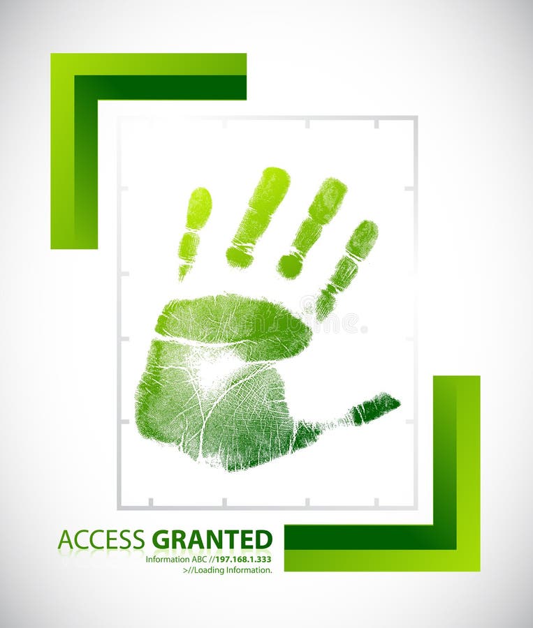 Biometric Palm Scanning Screen with Access Granted Stock Illustration ...