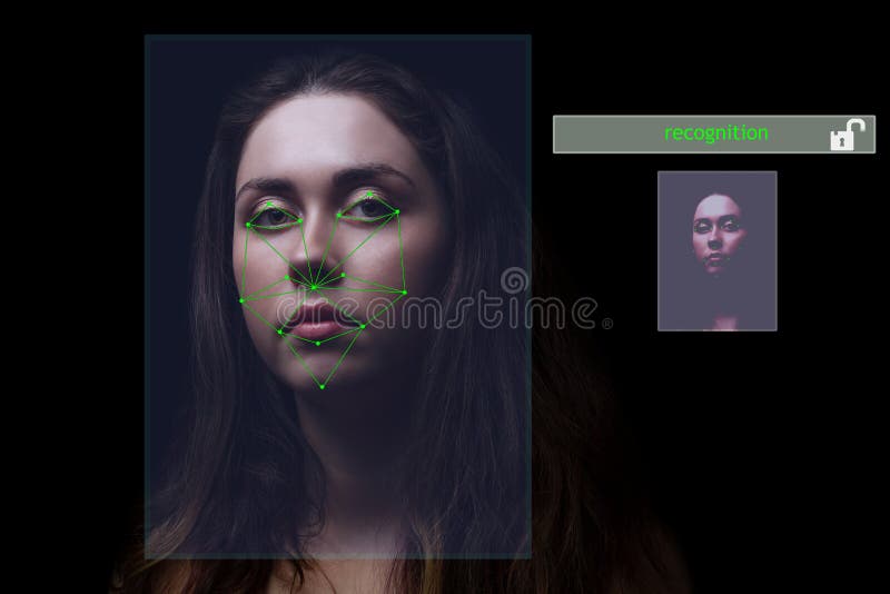 Biometric Scan of a Beautiful Girl`s Face Stock Image - Image of media ...