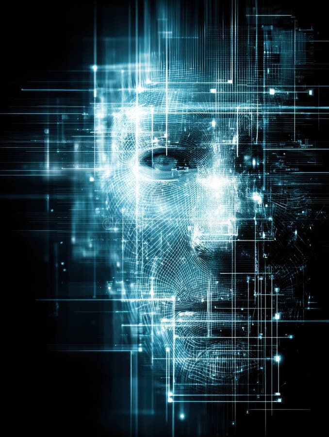 Biometric Scanning Technology Overlays on Human Face Representing ...