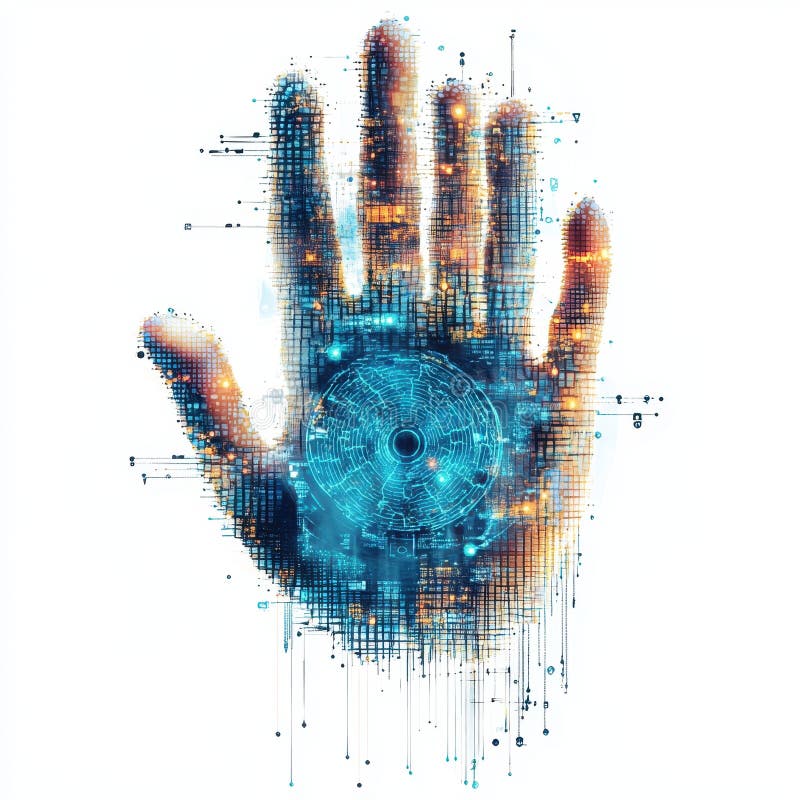 Biometric Security Integration: Modern Technology Hand with Circuit ...