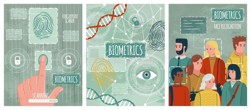 Biometric Security Technology Posters. Hand Drawn Vector Illustration ...