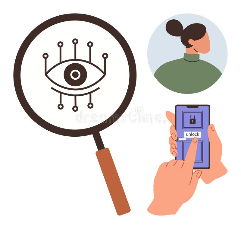 Biometric Technology Concept with Magnifying Glass, Eye Symbol ...