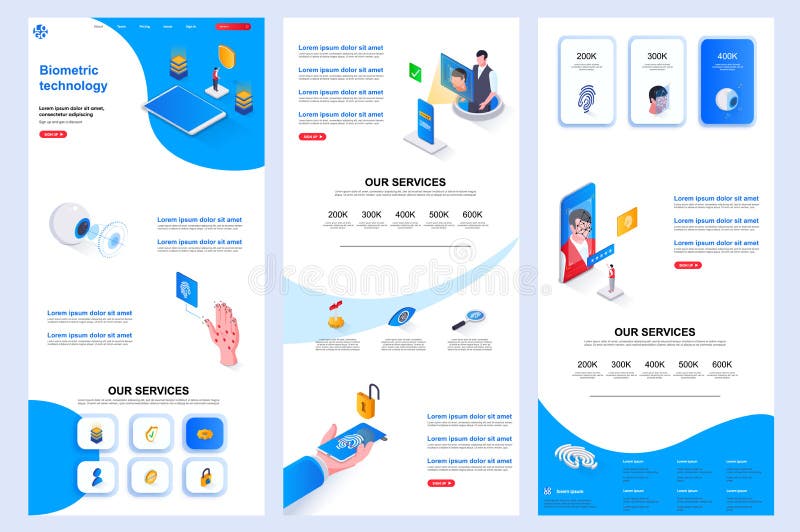 Biometric Technology Isometric Landing Page. Biometrics Identification ...
