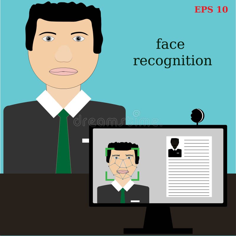 Biometric Verification - Young Man Face Recognition Stock Illustration ...