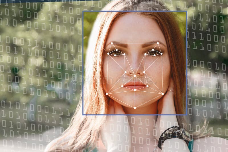 Biometric Verification. Young Woman. the Concept of a New Technology of ...