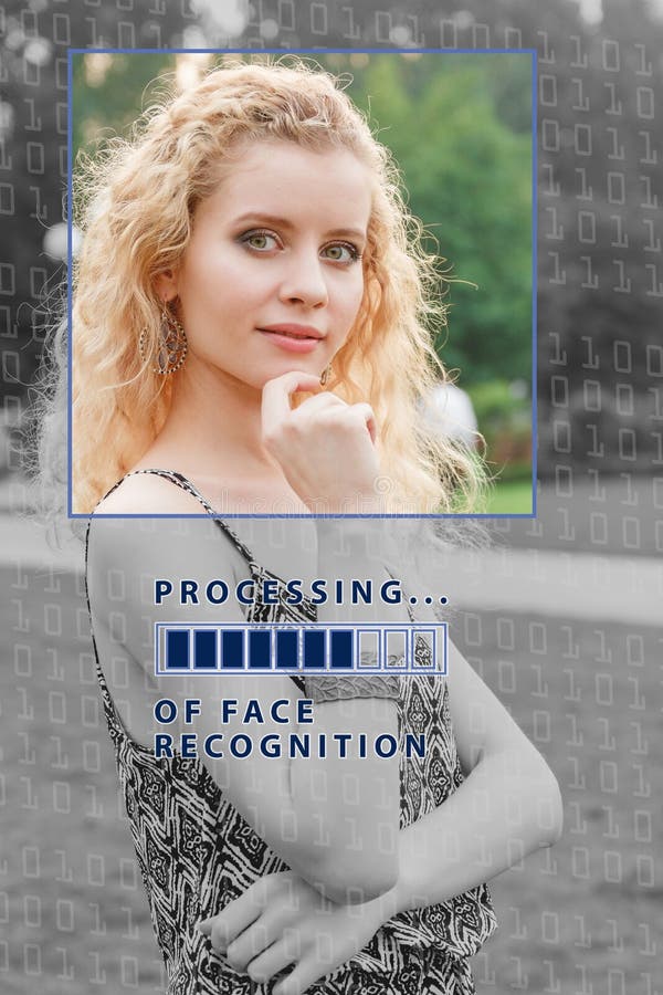 Biometric Verification Young Woman With Status Bar The Concept Of A