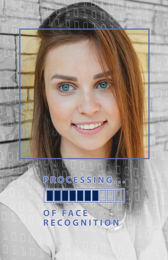 Biometric Verification. Young Woman with Status Bar. the Concept of a ...