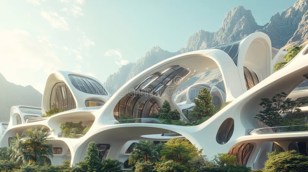 Biomorphic Mountain Haven Arch Render Stock Illustration - Illustration ...