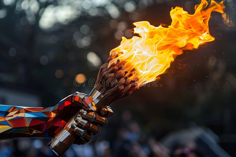 Bionic Abstract Hand Holding Olympic Torch with Fire Stock Photo ...