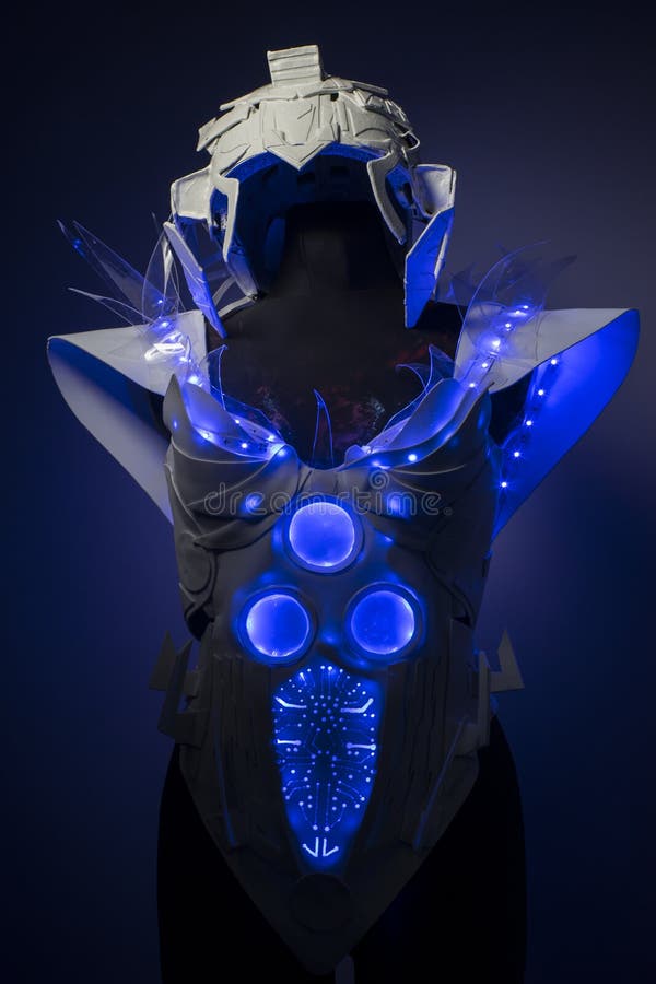 Bionic Armor with Blue LED Lights and Plastic Materials Stock Photo ...
