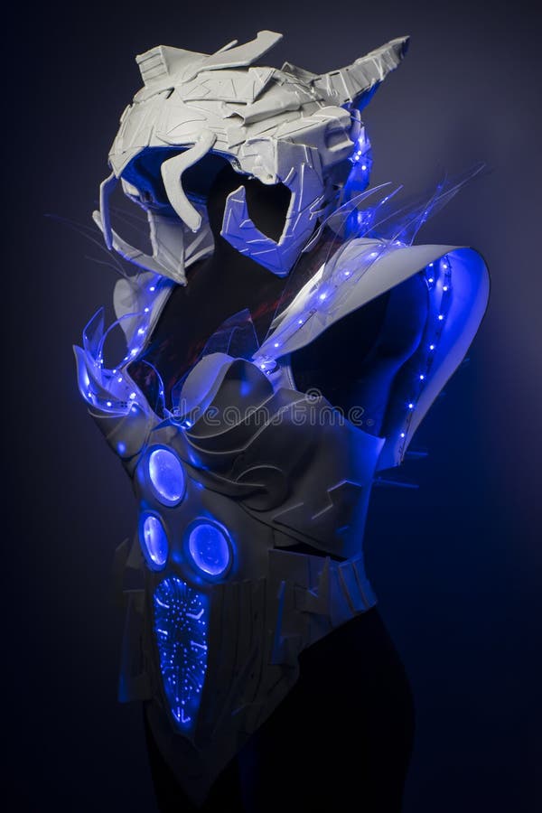 Bionic Armor with Blue LED Lights and Plastic Materials Stock Image ...
