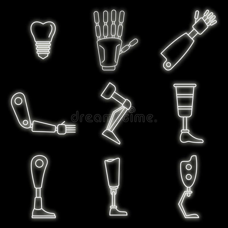 Bionic Artificial Limbs Icons Set Vector Neon Stock Vector ...