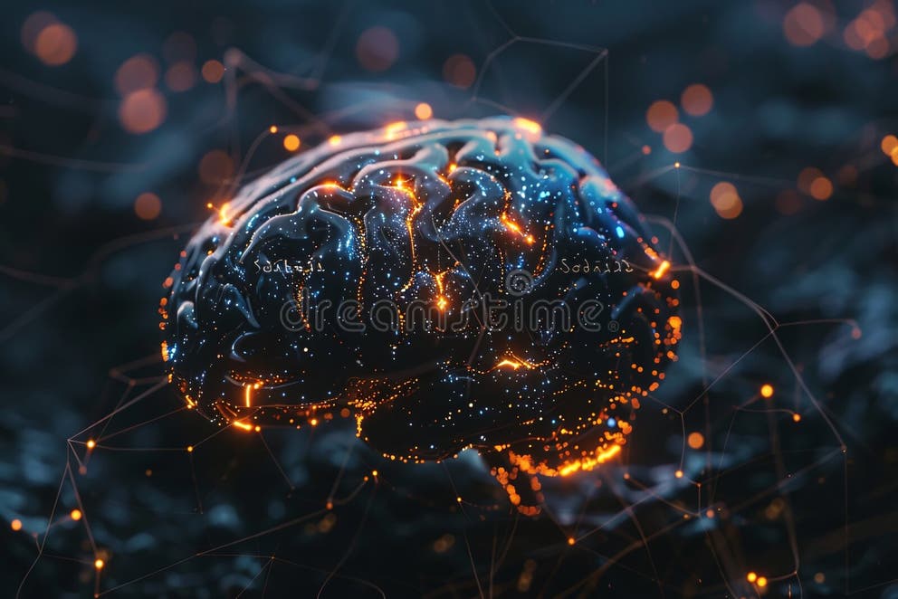Bionic Brain with Glowing Neuron Synapses Stock Illustration ...