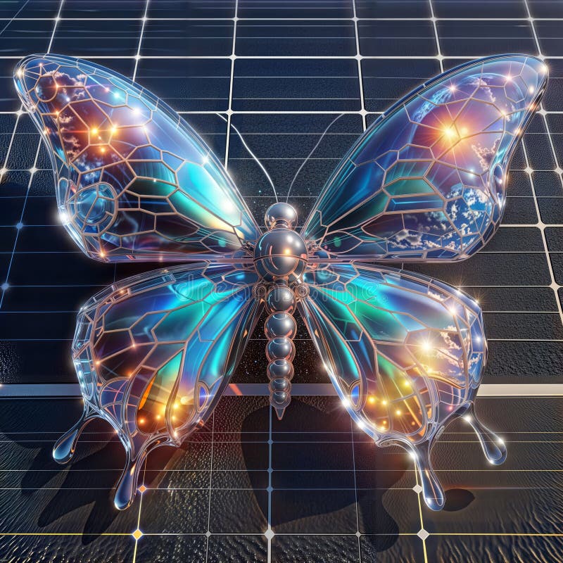 Bionic Butterfly: Metallic Butterfly on Solar Array, Generative Ai ...