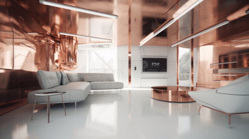 Bionic Copper and Brushed Silver: Award-Winning Shiny Interior Desig Stock Illustration ...