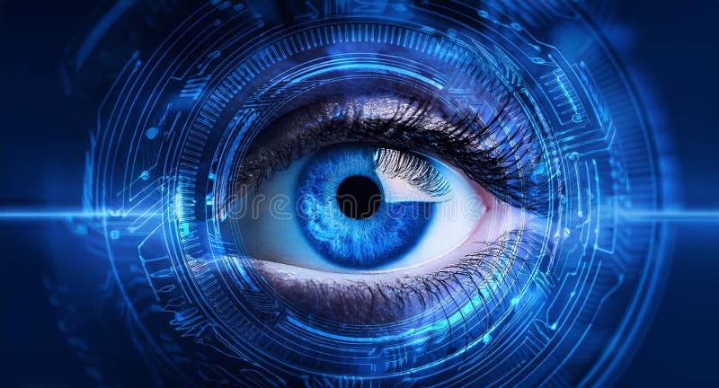 A Bionic Eye with a Blue Iris and Detailed Elements. Stock Illustration ...