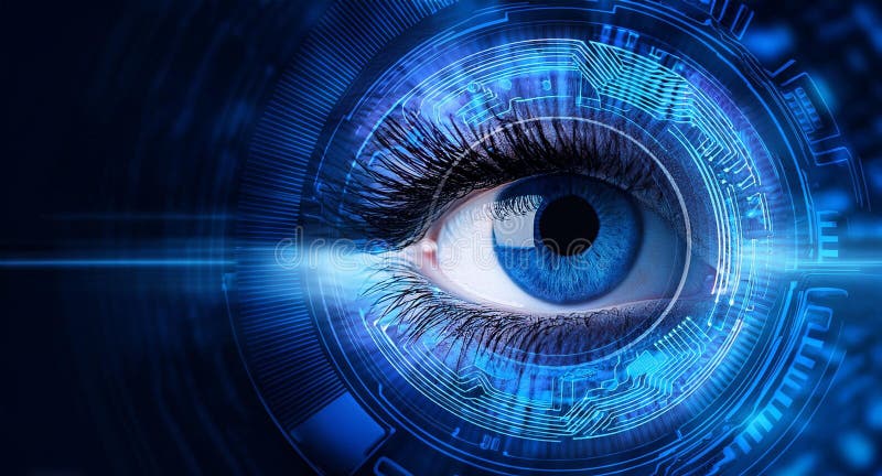 A Bionic Eye with a Blue Iris and Detailed Elements. Stock Illustration ...