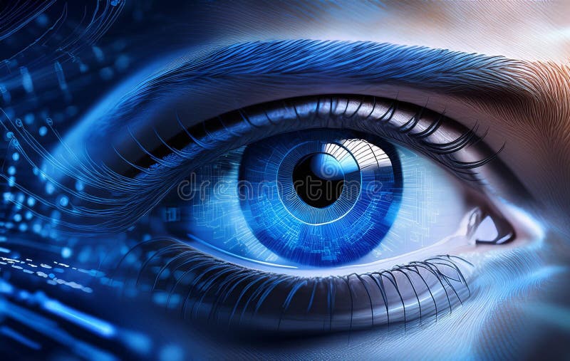 A Bionic Eye with a Blue Iris and Detailed Elements. Stock Illustration ...