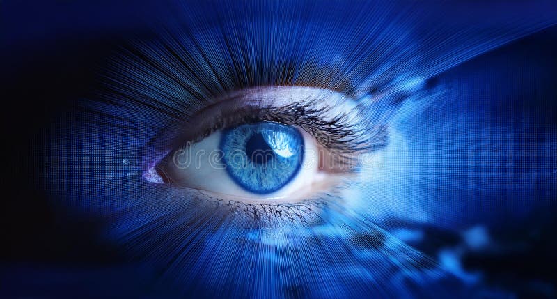 A Bionic Eye with a Blue Iris and Detailed Elements. Stock Illustration ...