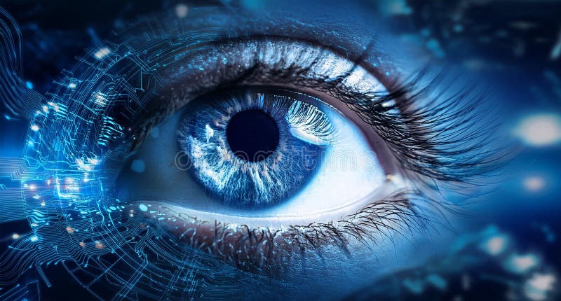 A Bionic Eye with a Blue Iris and Detailed Elements. Stock Illustration ...