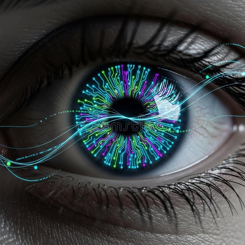 Bionic Eye with Circuit Iris. Stock Image - Image of augmented, stream ...