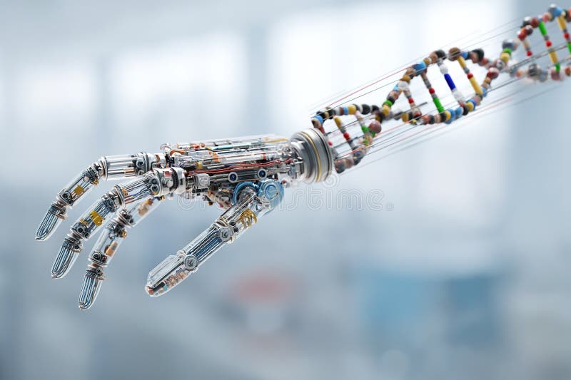 Bionic Hand with DNA Chain Abstract Robotic Arm on a Light Gradient ...