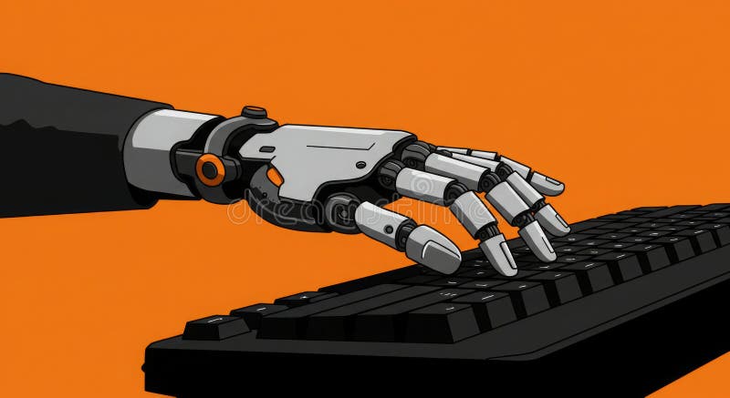 A Bionic Hand is Typing on a Keyboard. Future Technologies, Prosthetics ...