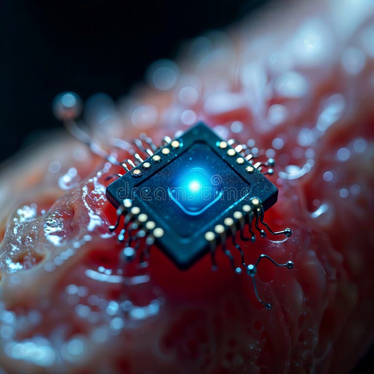 Close-Up of Microchip Integrated in Human Tissue, Generative Ai Stock ...