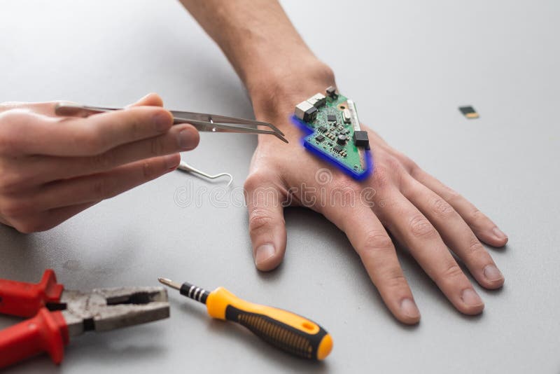 Bionic Microchip Inside Human Body - Future Technology and Cybernetics Concept. Stock Image ...
