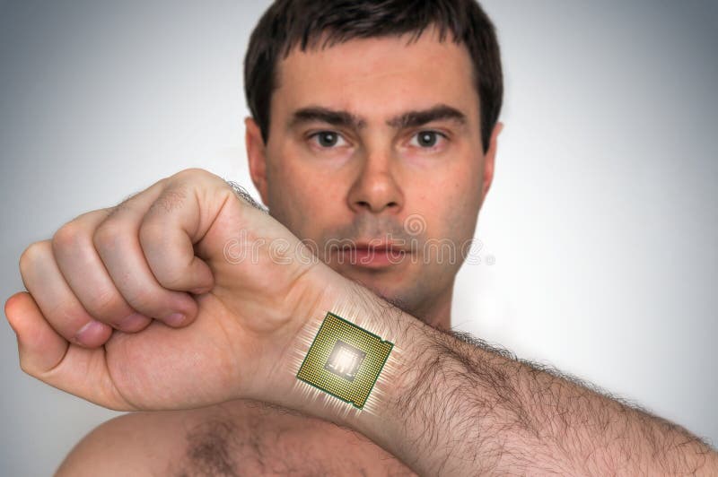 Bionic Microchip Processor Inside Male Human Body Stock Image - Image ...