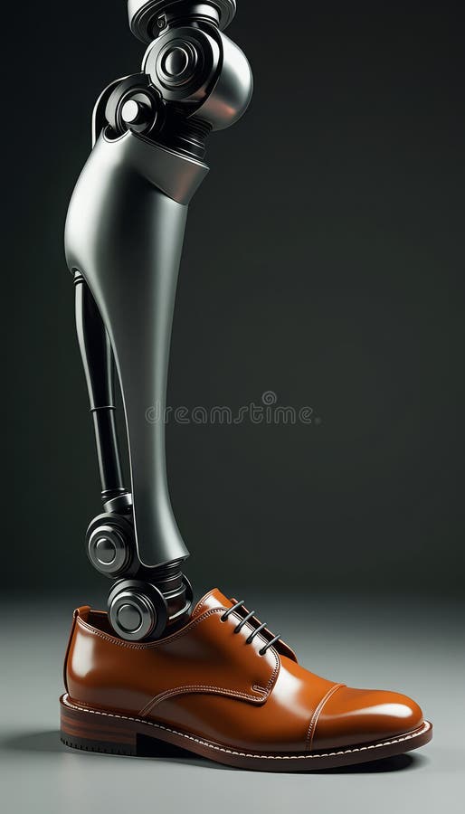 Bionic Prosthetic Leg with a Classic Leather Shoe on a Gray Background ...