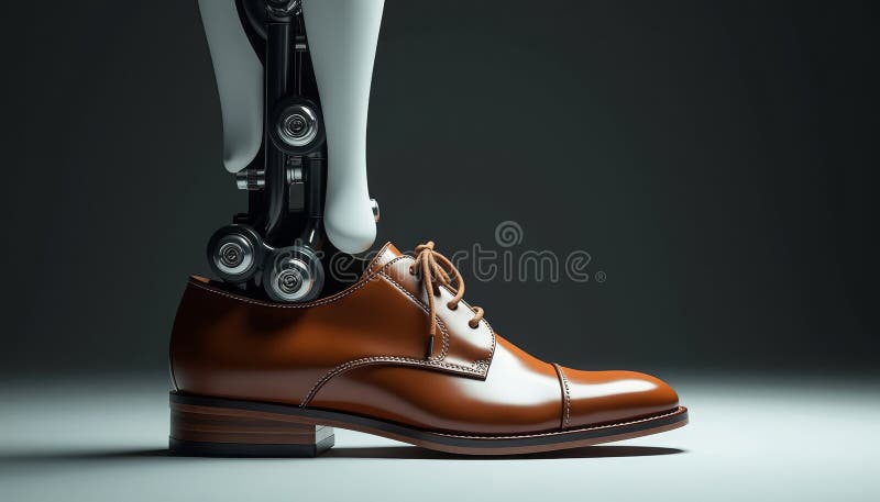 Bionic Prosthetic Leg with a Classic Leather Shoe on a Gray Background ...