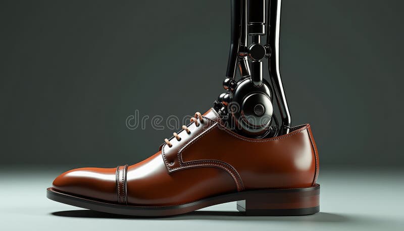 Bionic Prosthetic Leg with a Classic Leather Shoe on a Gray Background ...
