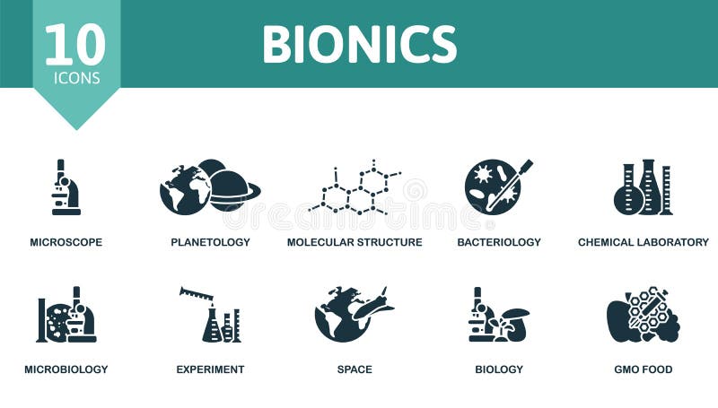 Bionics Icon Set. Monochrome Simple Bionics Icon Collection Stock ...