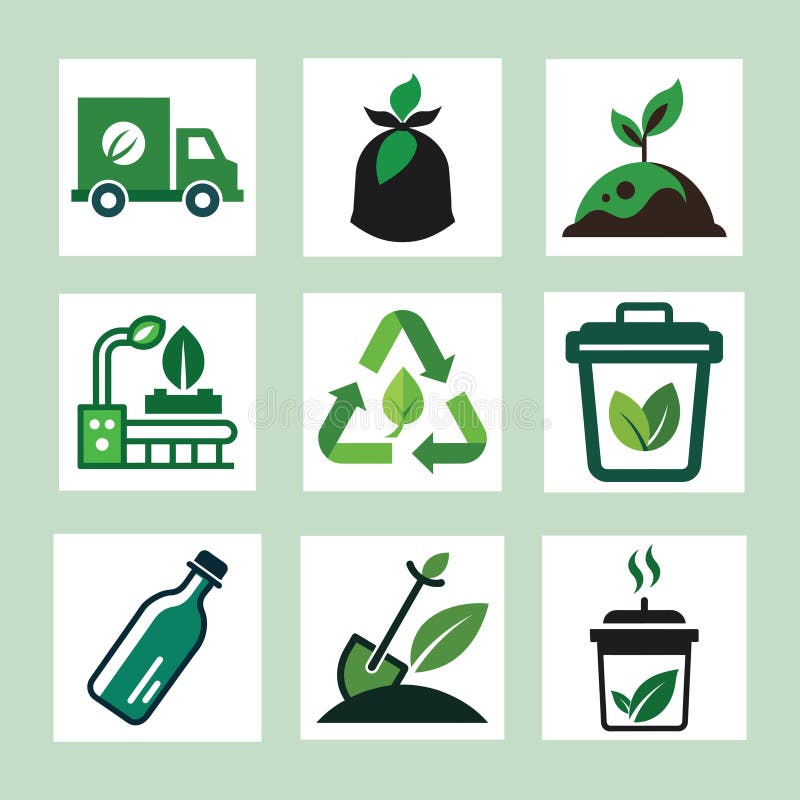 Bioplastic Recycling Vector Icons - Eco Waste Sustainability Pack Stock ...