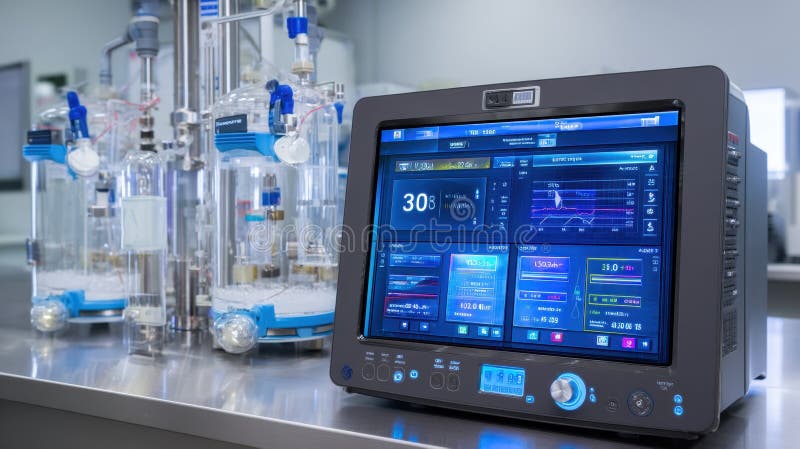 Bioreactor Control Interface Displaying Real Time Data in Laboratory ...